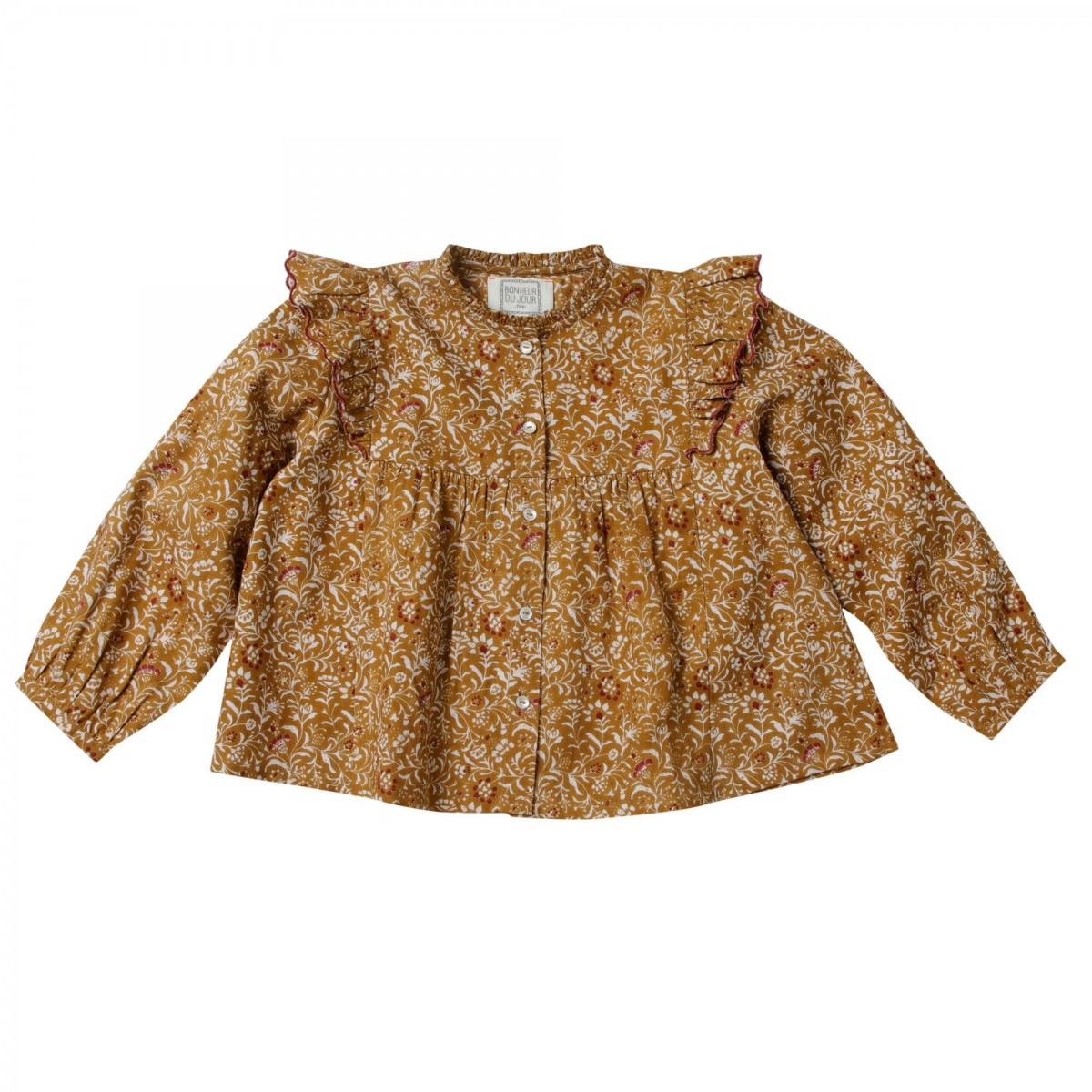 Blouse bohème imprimée fleurs noisette Yumi - Bonheur du Jour